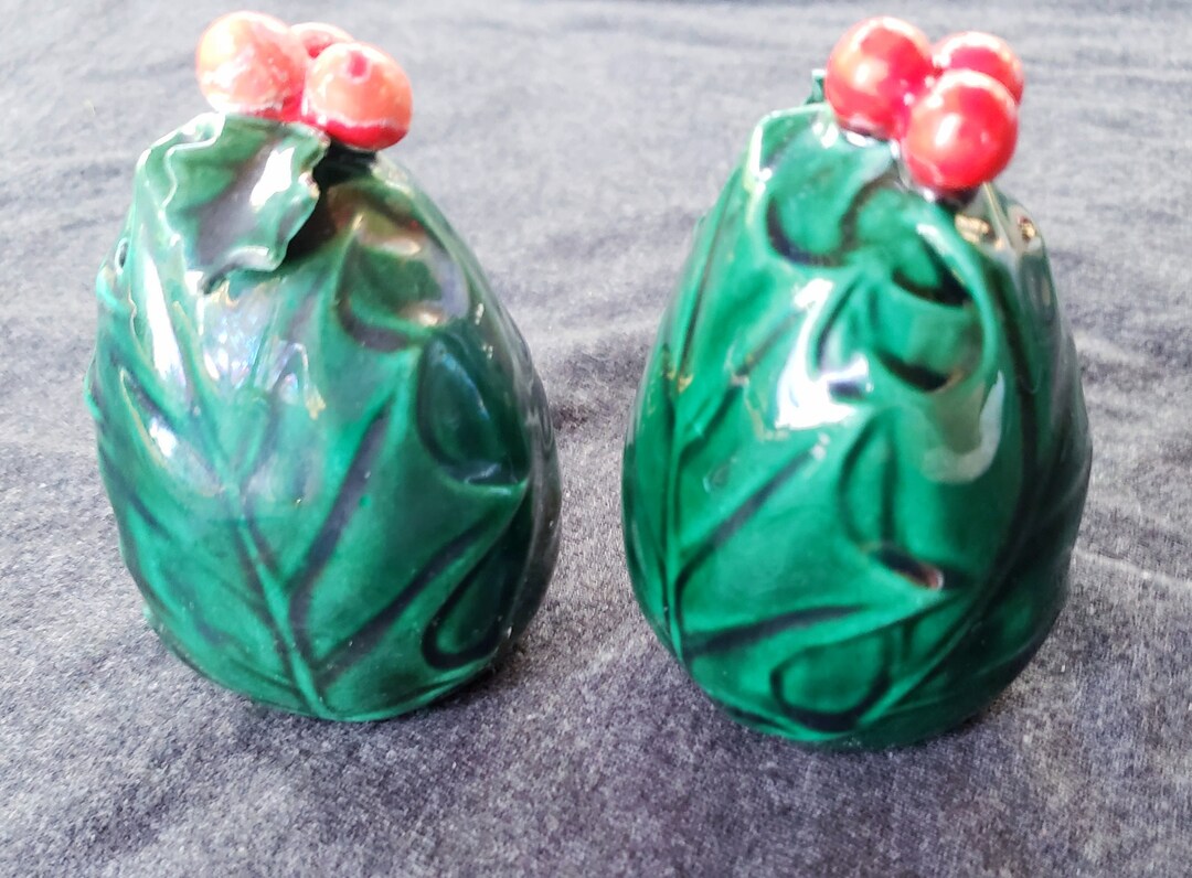 Lefton Christmas Holly Berry Shaped Salt and Pepper Shakers Holiday ...