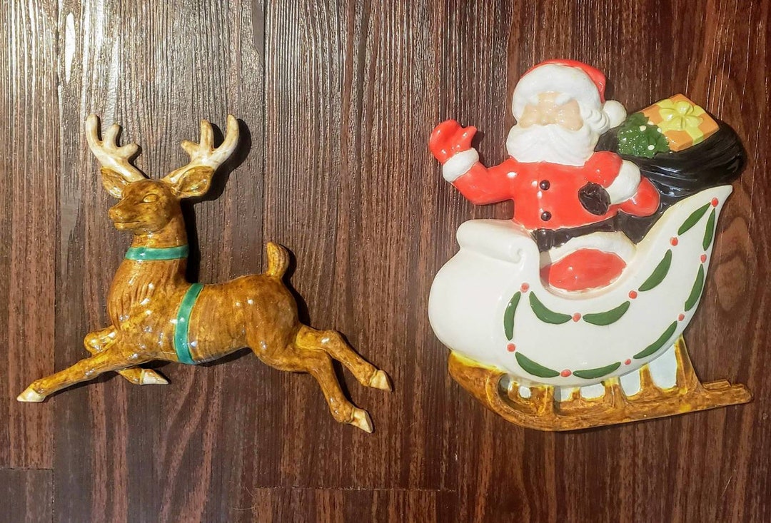 Vintage Ceramic Santa and Rudolph Wall Decor Vintage Christmas ...