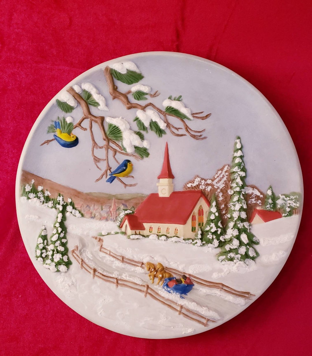 Beautiful 1980 Byron Mold Co Ceramic Winter Scene Embossed Plate - Etsy