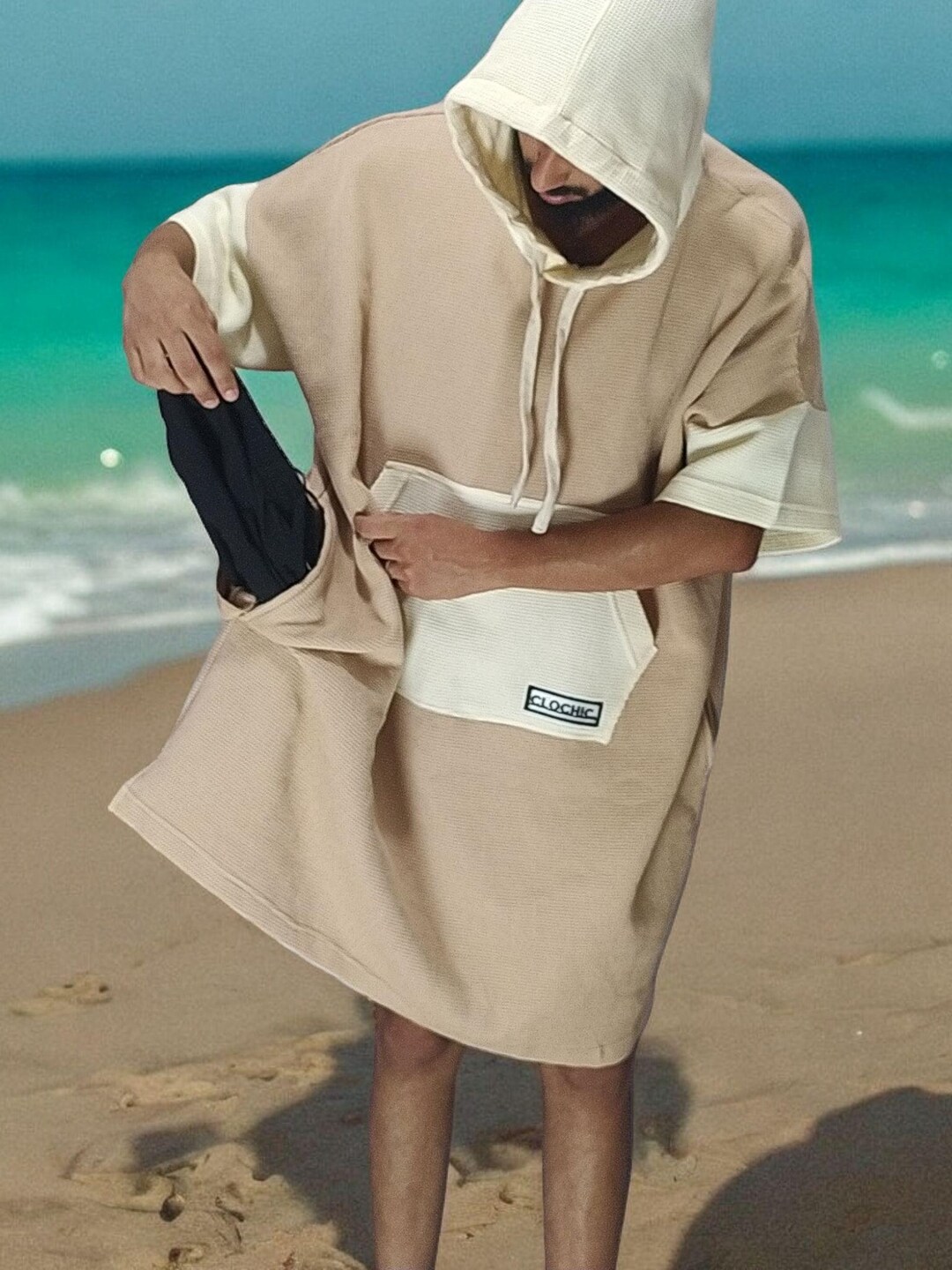 Unisex Adult Beach Poncho, Cotton Waffle Cozy Universal Handmade Poncho ...