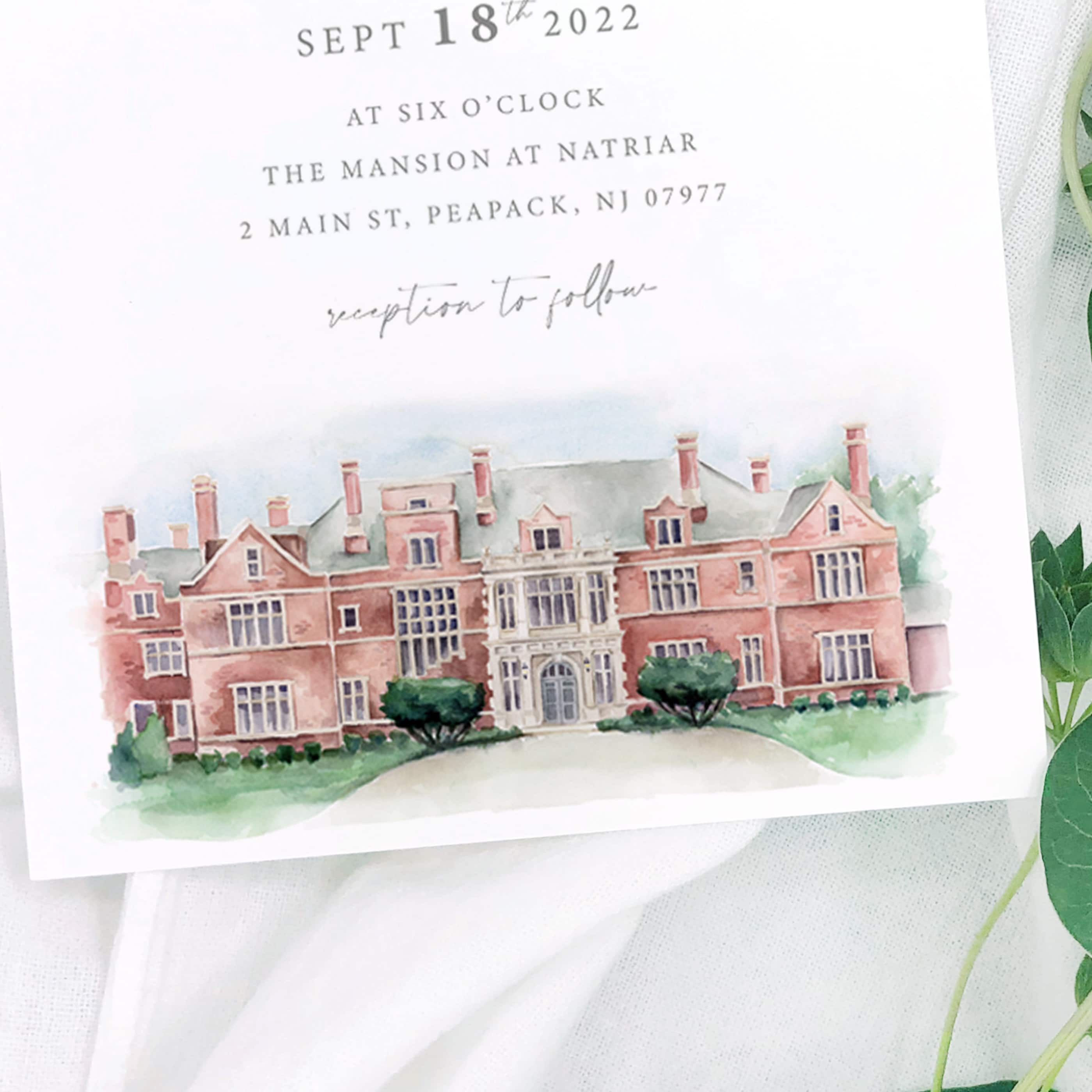 Custom Wedding Venue Watercolor Painting, Custom Illustrated Save the ...