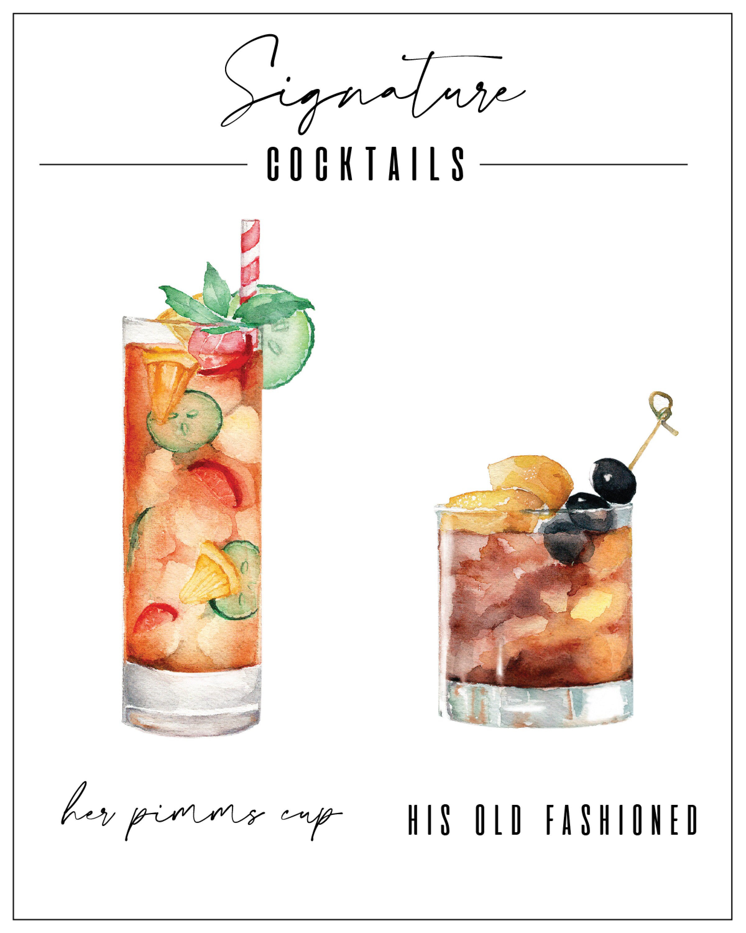 Custom Signature Drinks Sign, Custom Illustration Signature Drinks ...