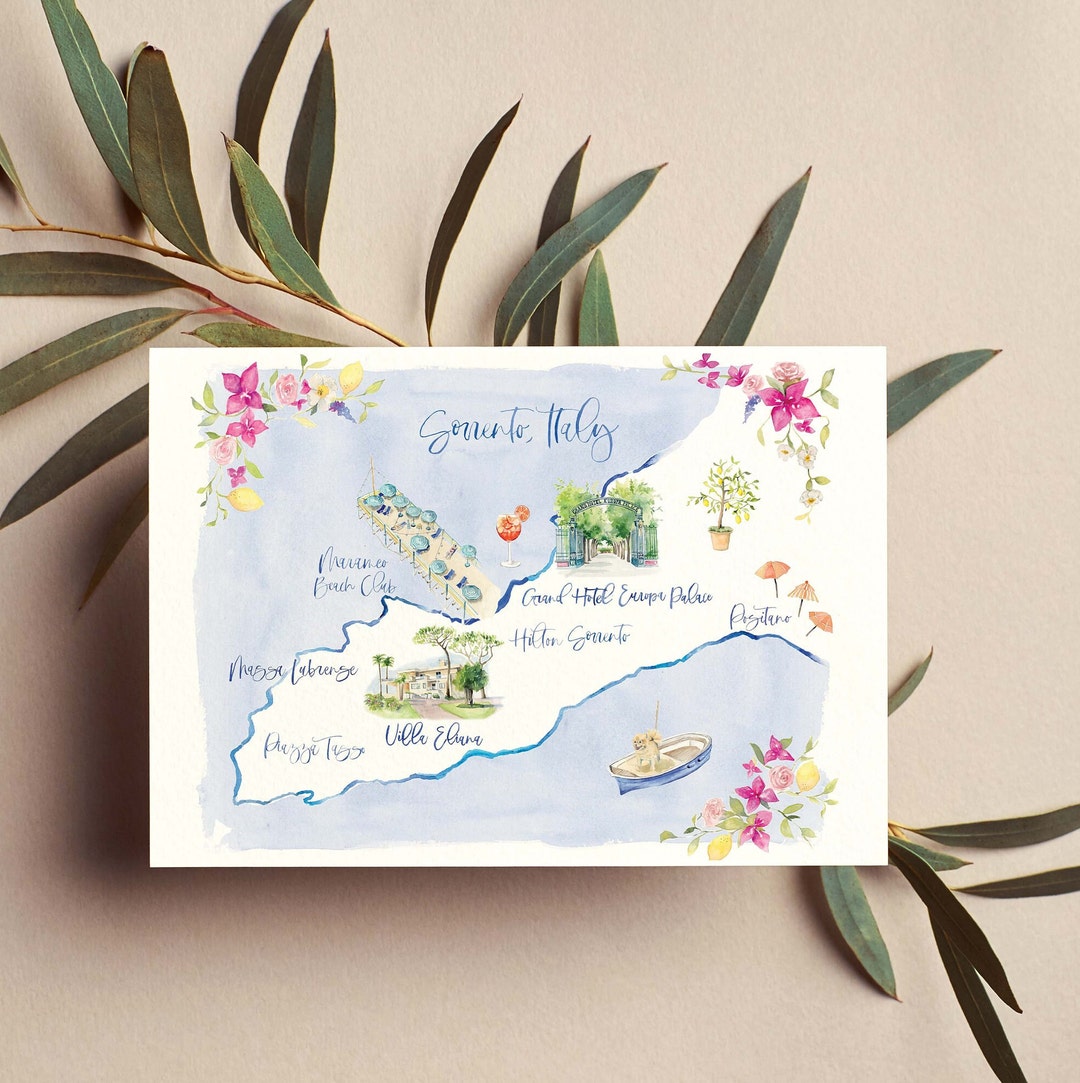 Custom Wedding Map, Personalized Wedding Map, Watercolor Wedding Map ...