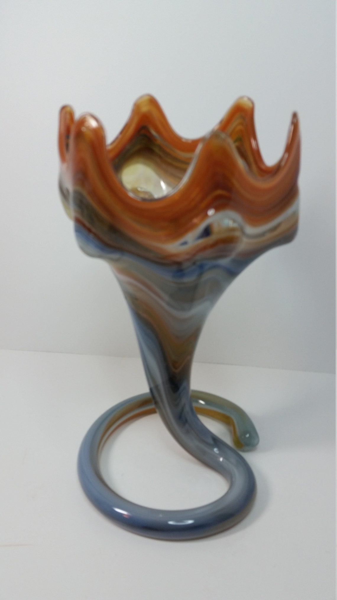 Large Blown Art Glass Flowering Vase With Spiral Stem - Etsy