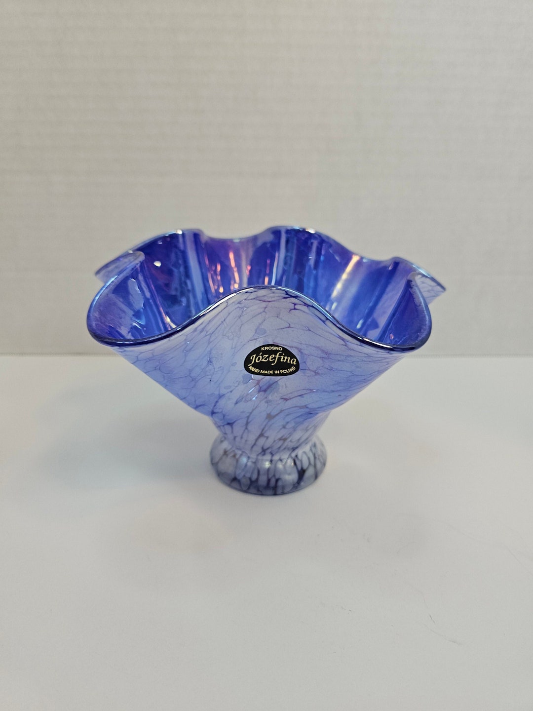 Jozefina Krosno Iridescent Blue and White Ruffle Vase, Poland - Etsy