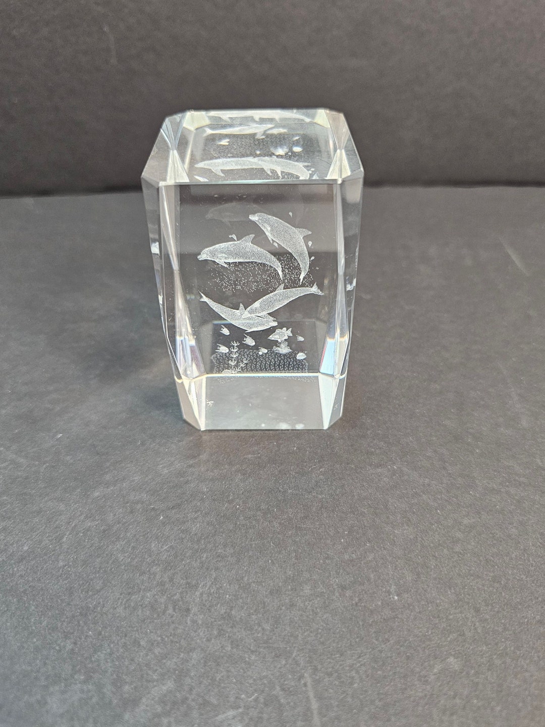 3D Laser Etched Crystal Block Dolphin Scene - Etsy