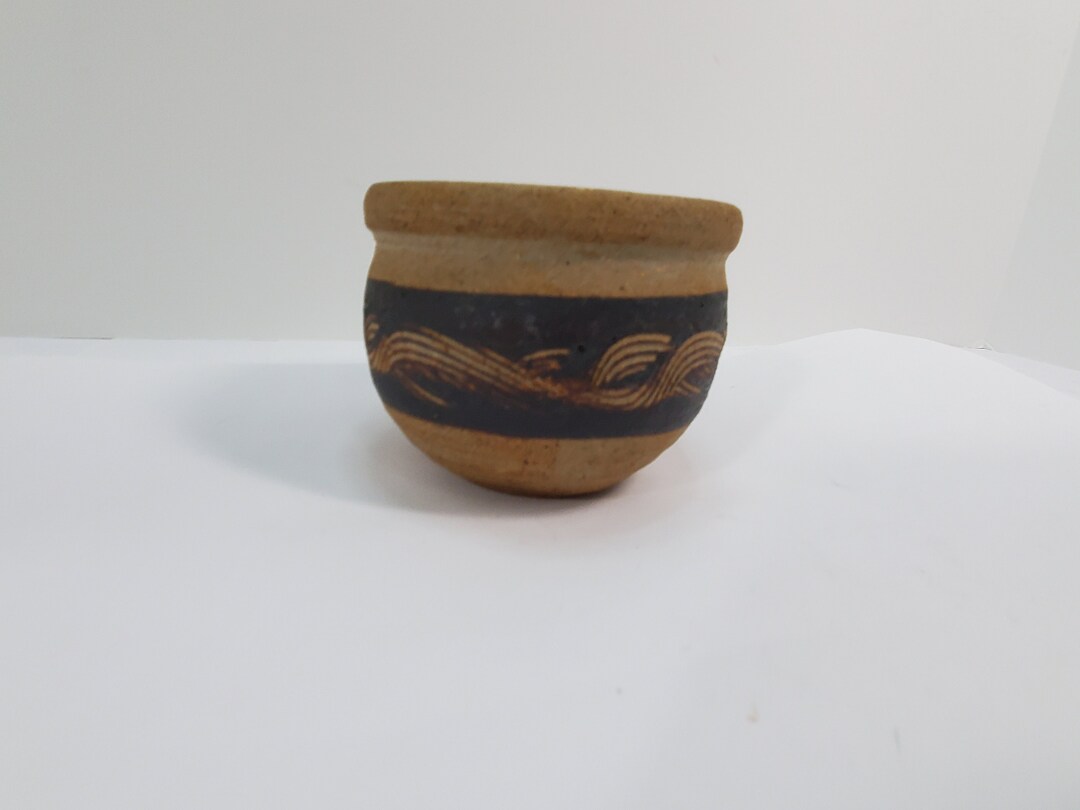 Brown Etched Unglazed Pot, Artist Marked - Etsy