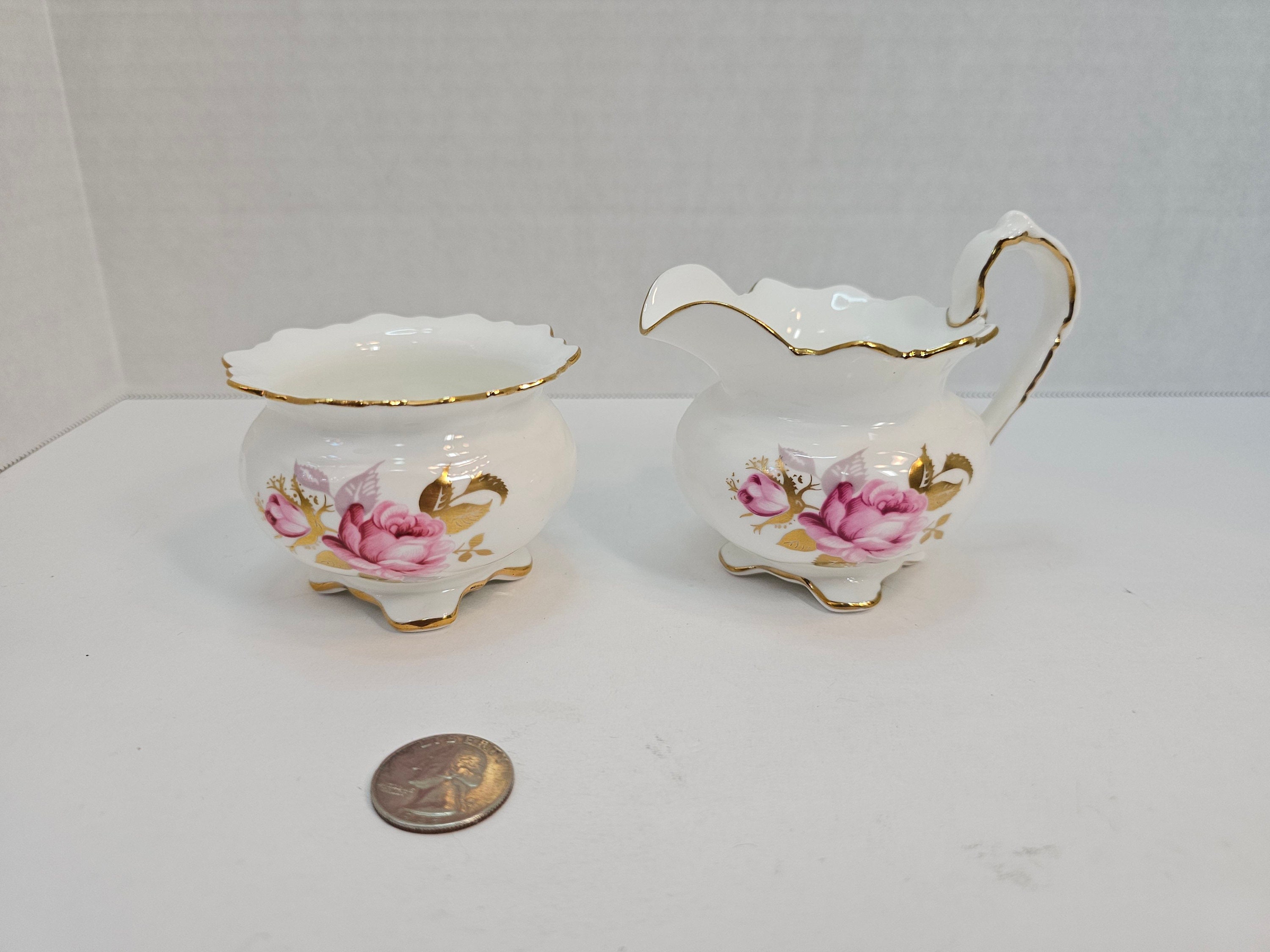 Aynsley Pink Rose Open Sugar and Creamer, England - Etsy