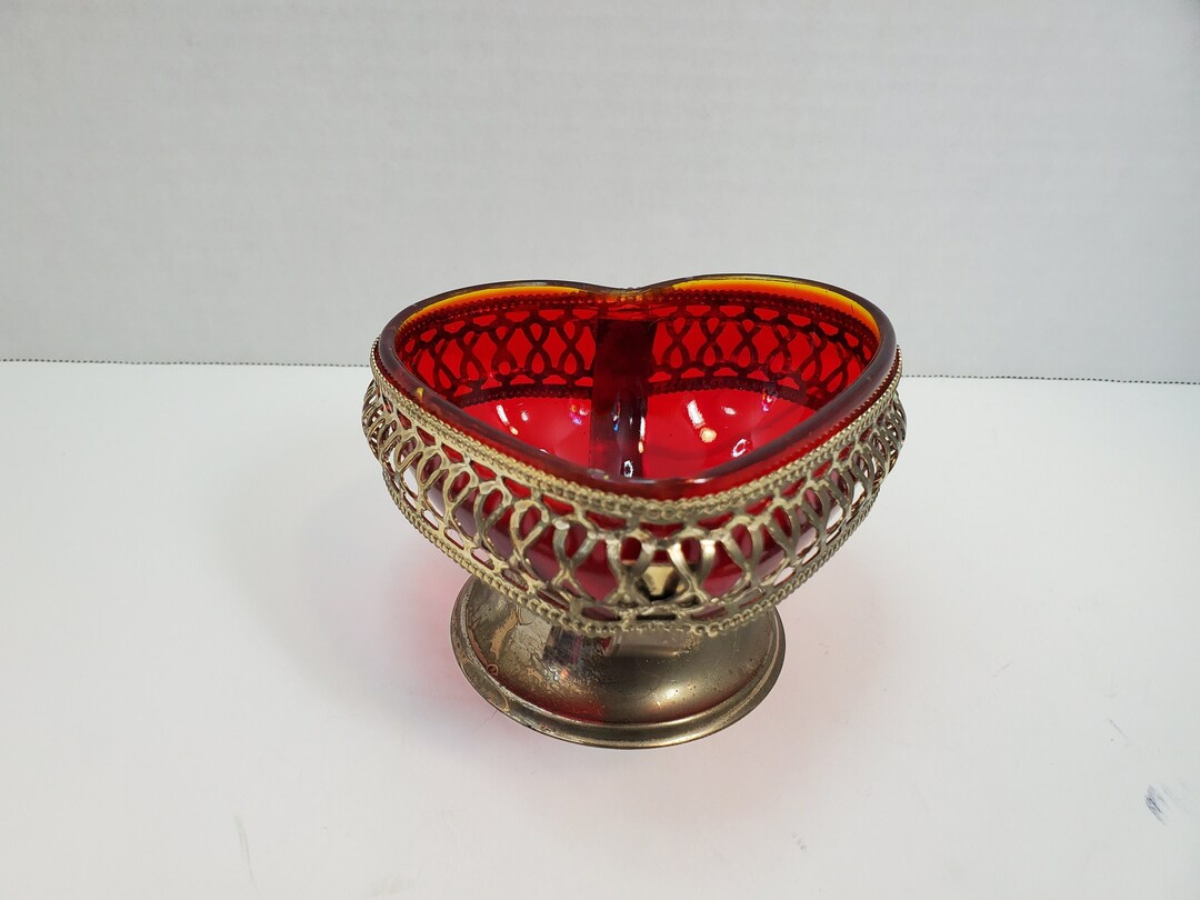 Sheffield Silverplate Red Glass Heart Bowl, England - Etsy