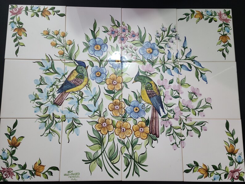 Bird Mural Set of 12 Tiles Hand Painted Portugal - Etsy