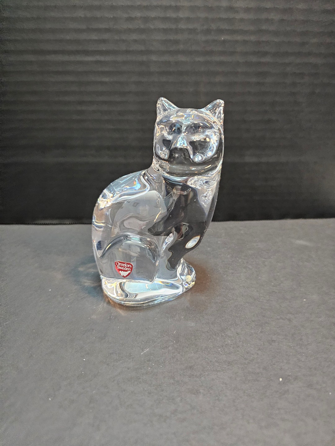 Orrefors Crystal Sitting Cat Paperweight, Sweden, Small Chip - Etsy