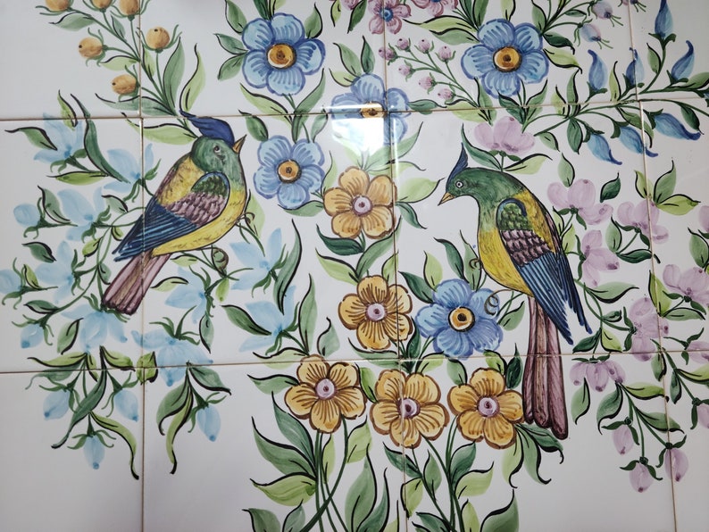 Bird Mural Set of 12 Tiles Hand Painted Portugal - Etsy