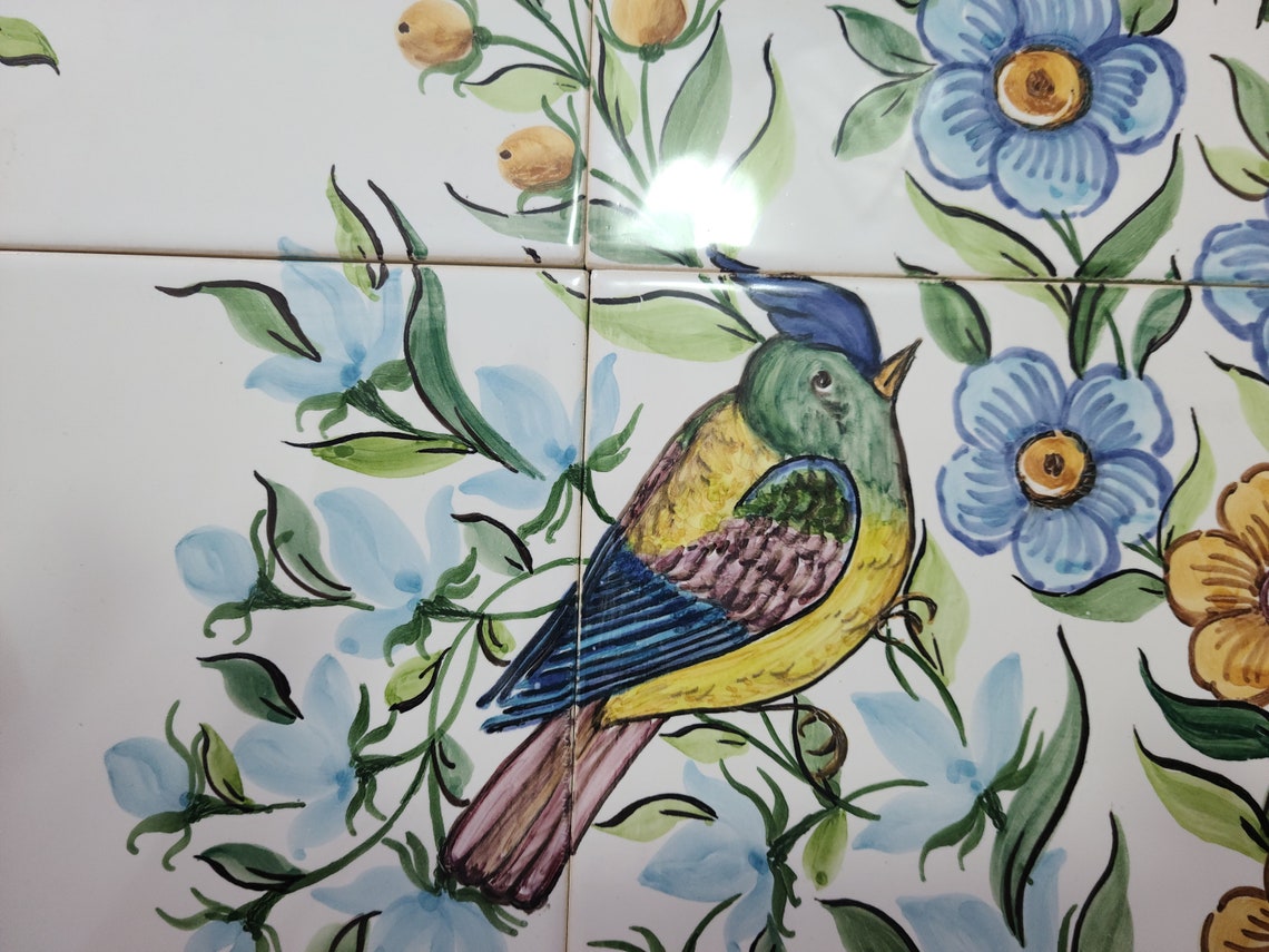 Bird Mural Set of 12 Tiles Hand Painted Portugal - Etsy