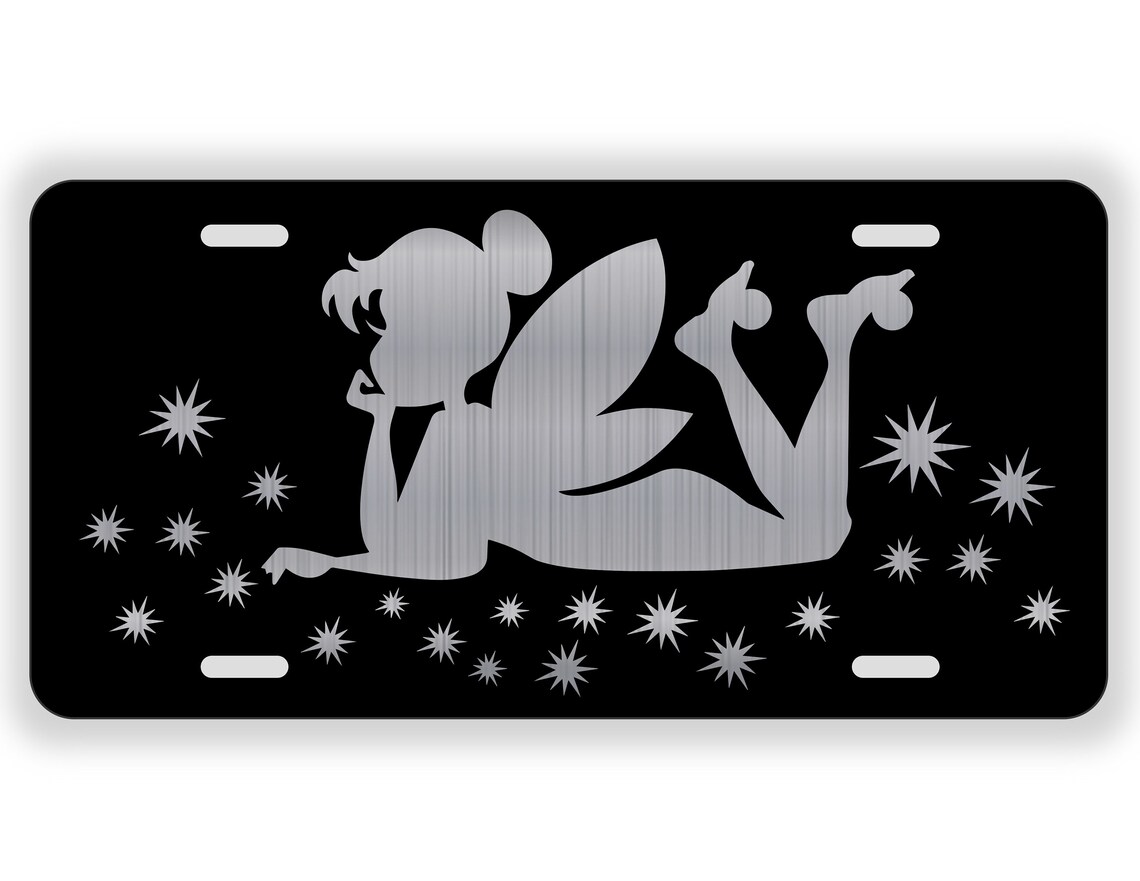 Tinkerbell Fairy Black Laser Etched Metal License Plate Gifts Tinker ...