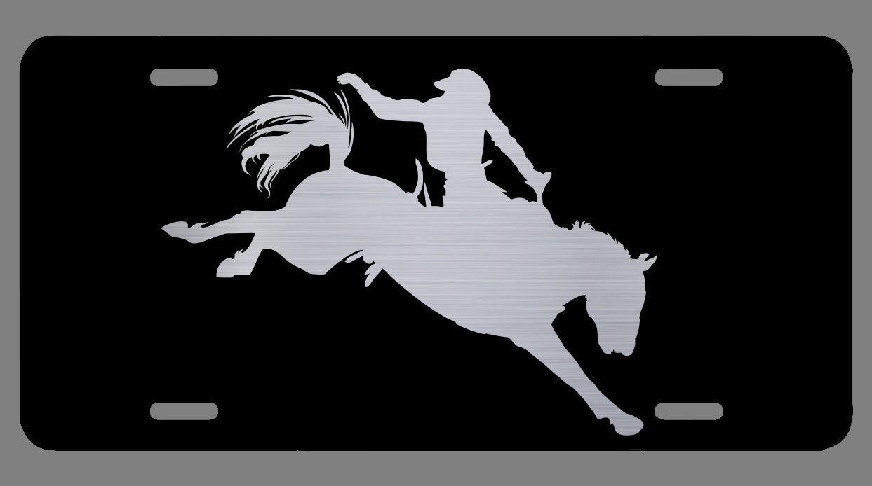Rodeo Bronc Black Laser Etched Metal License Plate 8 Seconds Cowboy ...