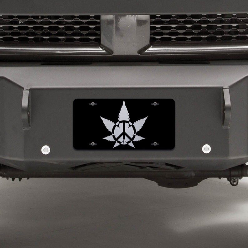Weed Pot Leaf Peace Black Etched License Plate Tag Marijuana 420 CBD ...