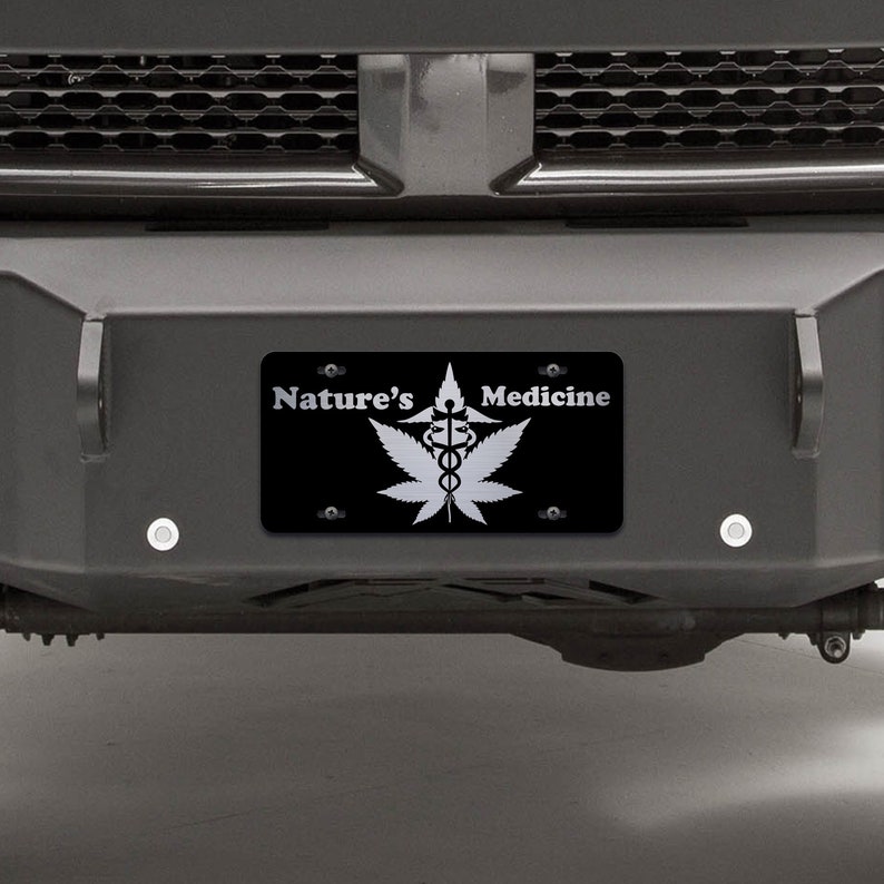 Weed Pot Leaf Natures Medicine Black Etched License Plate Marijuana 420 ...
