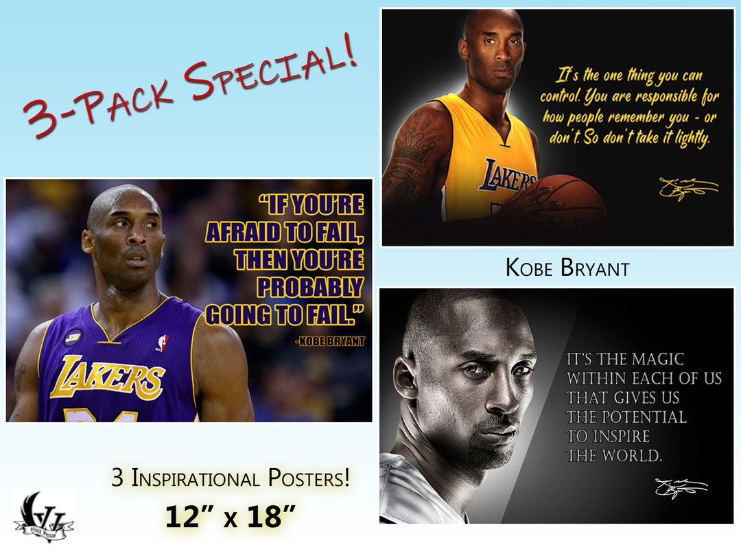 Kobe Bryant Posters 3 PACK Quote Black History Month Los Angeles Lakers ...