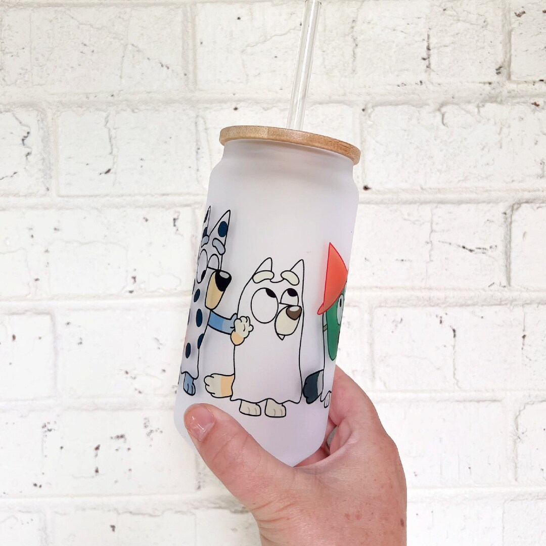 Bluey Inspired Glass Can Cup | Bluey Halloween Inspired Tumbler | Glass ...