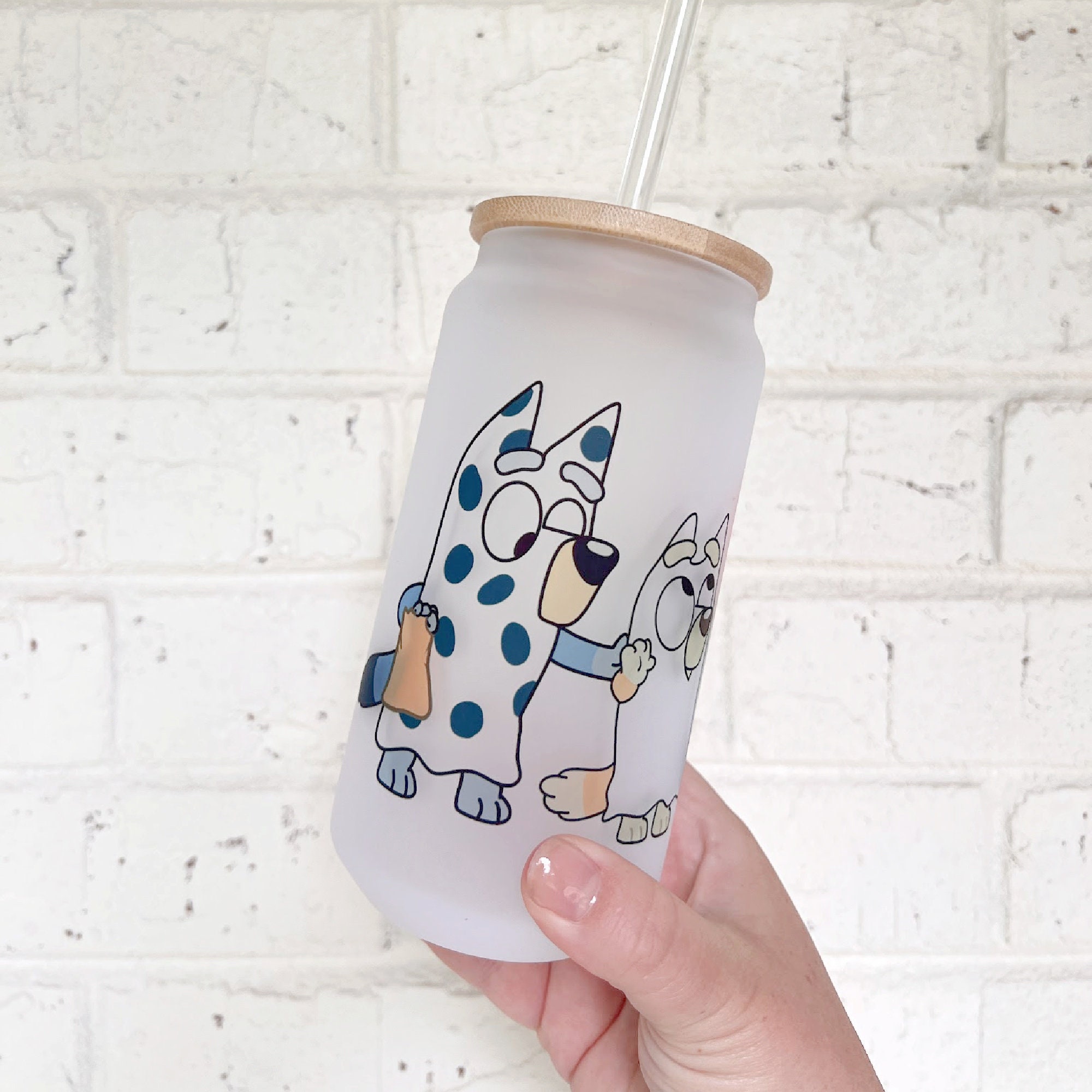 Bluey Inspired Glass Can Cup | Bluey Halloween Inspired Tumbler | Glass ...