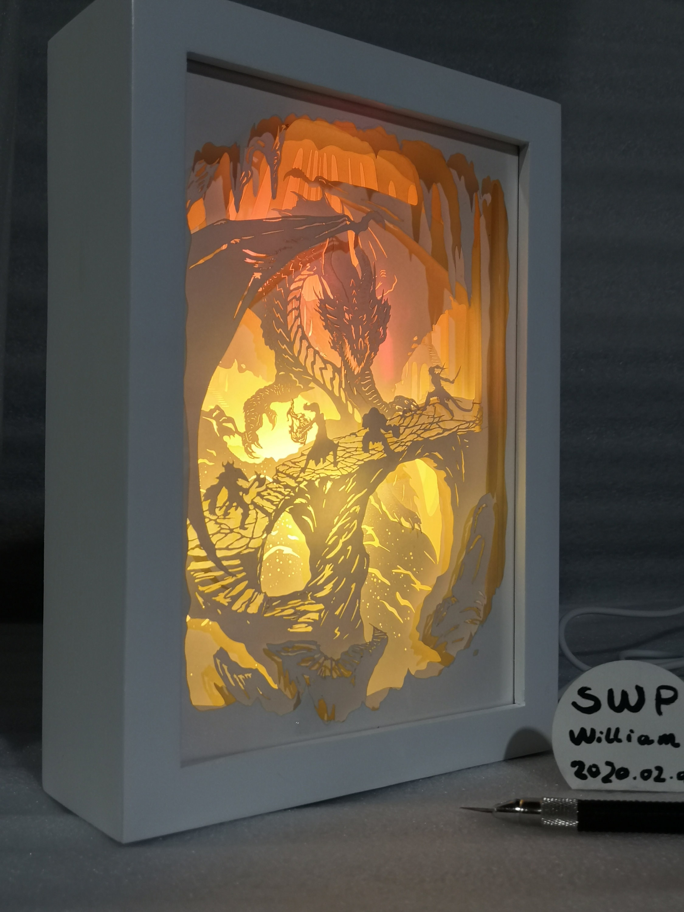 Dragons paper cut light box gifts for kids /night light | Etsy