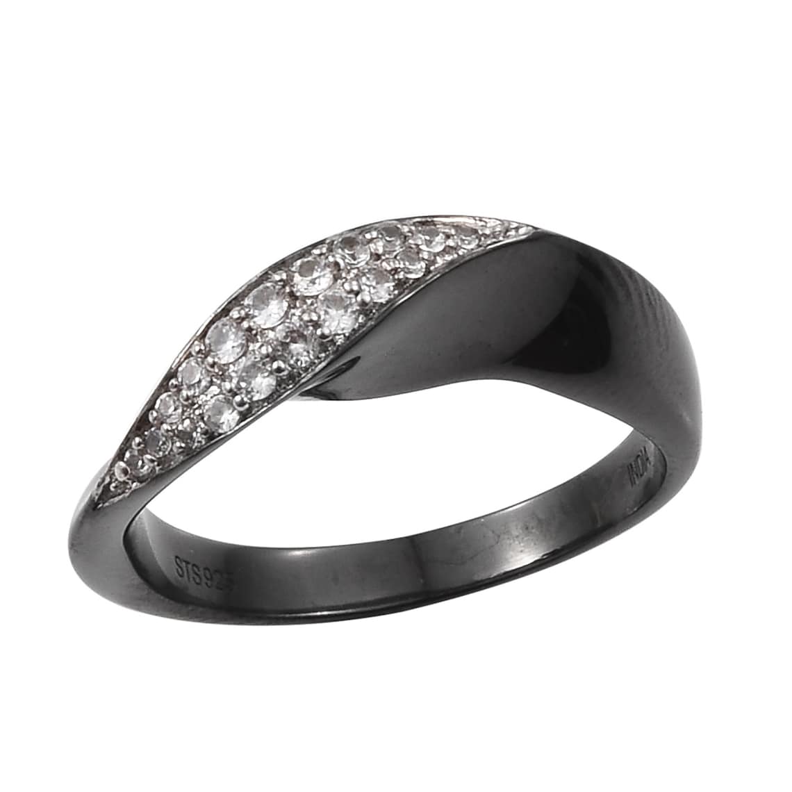 Black Ruthenium Plated Sterling Silver Ring With Natural White | Etsy