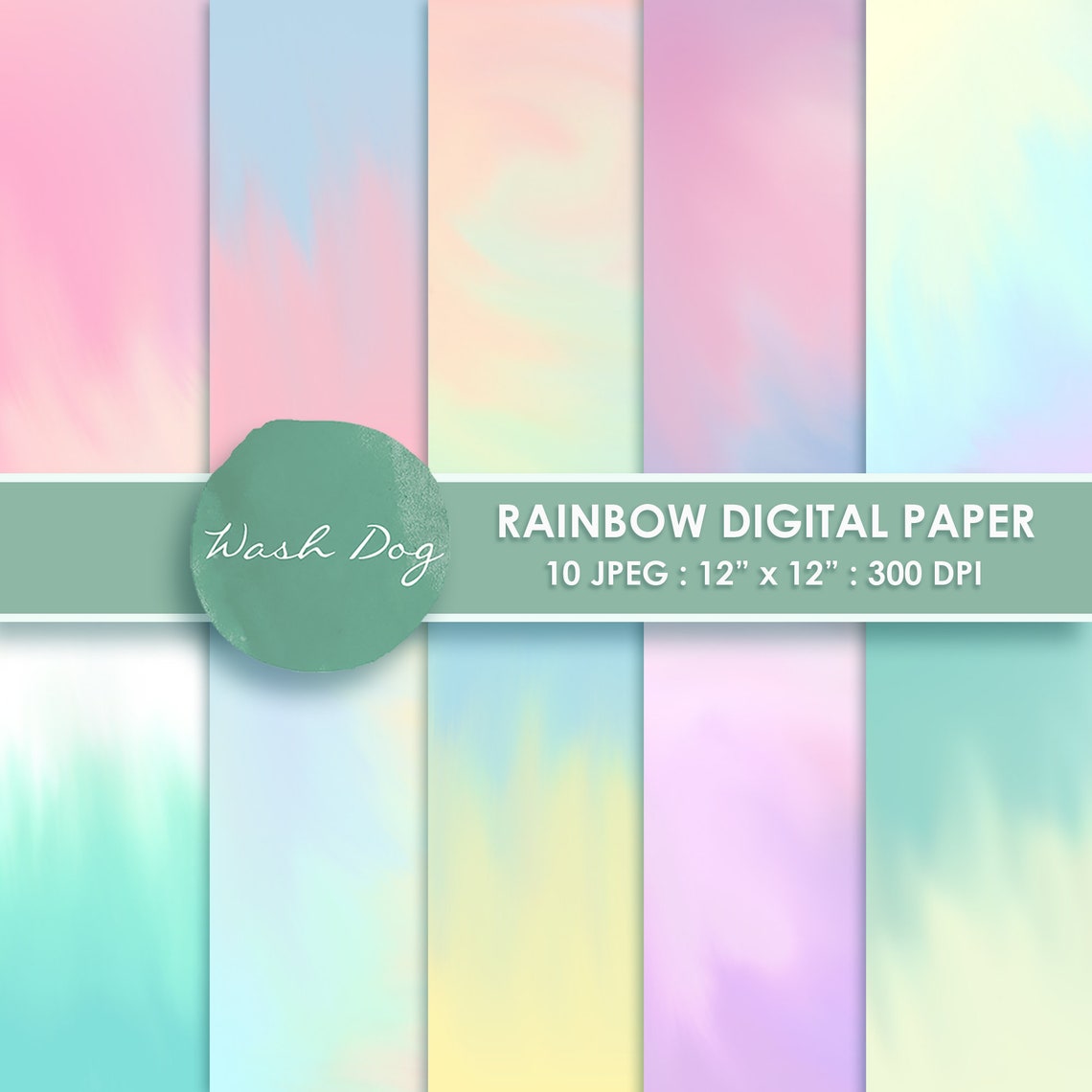 Rainbow Watercolor Digital Paper Pastel Digital Paper Packs | Etsy