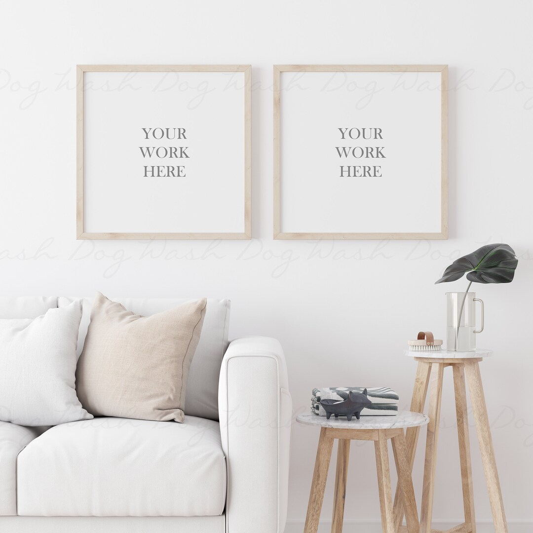 Two Square Frame, Living Room Mockup, Two Frame, Square Poster Mockup ...