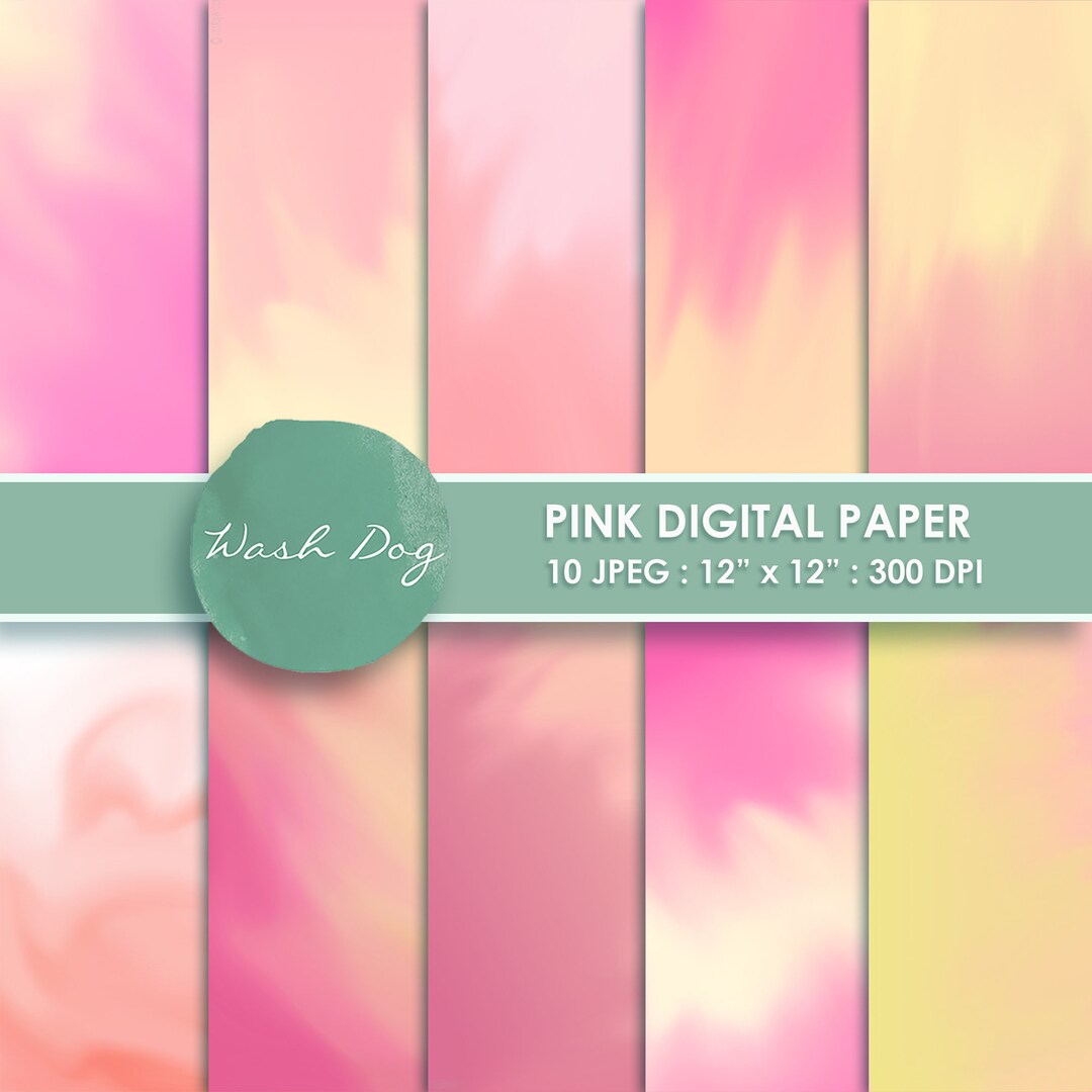 Pink Watercolor Digital Paper, Pink Yellow Paper, Pink, Paper Digital ...