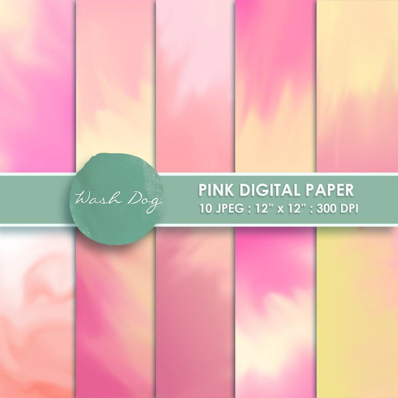 Pink Watercolor Digital Paper Pink Yellow Paper Pink Paper | Etsy