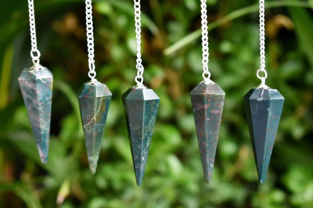 Crystal Bloodstone Faceted Cone Pendulum, Dowsing Blood Stone Jewelry for Healing & Energy Work ...