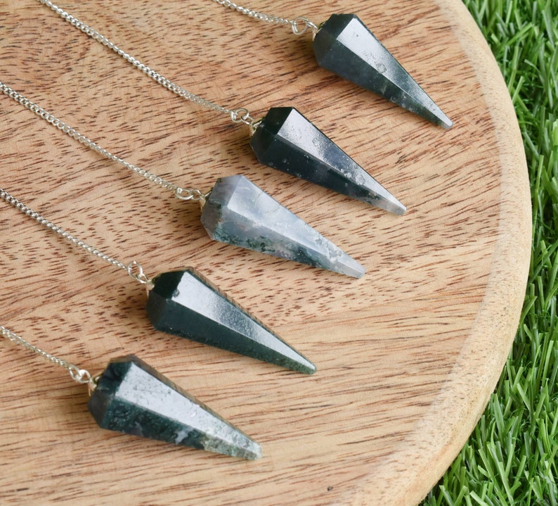 Moss Agate Faceted Cone Pendulum Healing Dowsing Crystal - Etsy