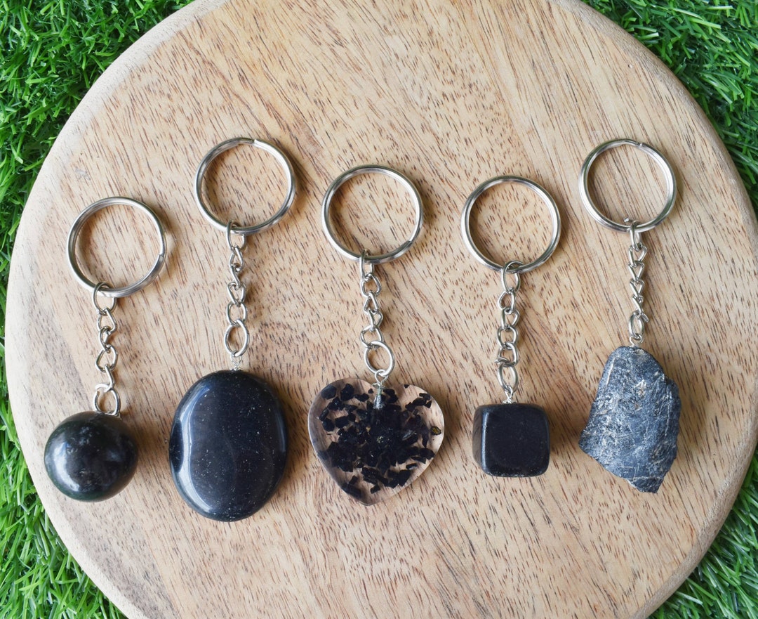 Natural Black Tourmaline Crystal Keychains, Tourmaline Stone Key Chain ...