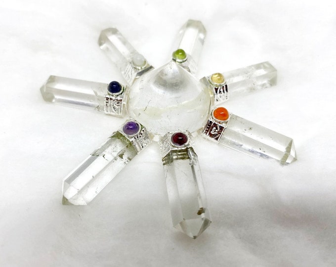 Selenite 7 Point Energy Generator With Crystal Pyramid Ideal | Etsy