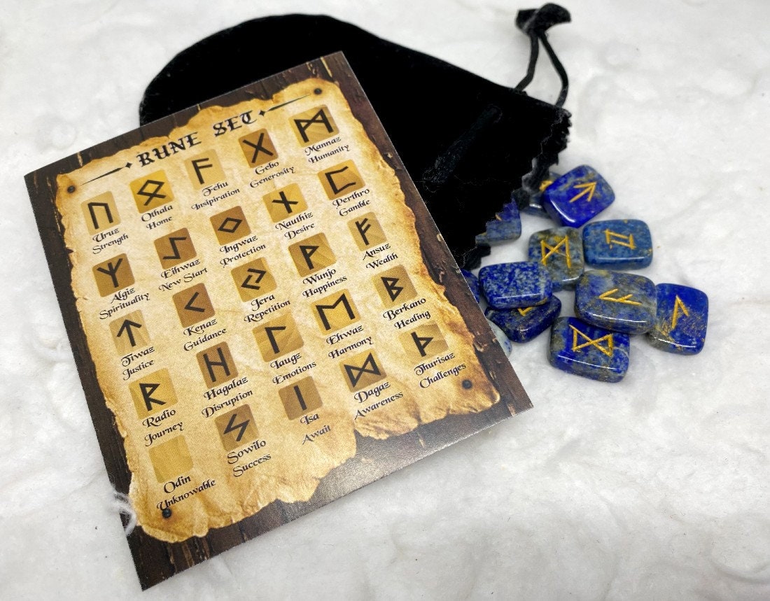 Lapis Lazuli Rune Sets Elder Futhrak Rune Set Gemstone Runic - Etsy