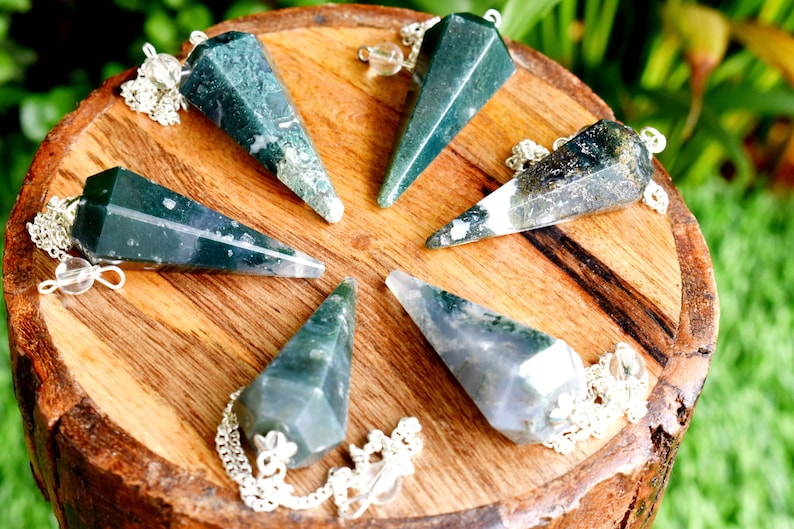 Moss Agate Faceted Cone Pendulum Healing Dowsing Crystal - Etsy