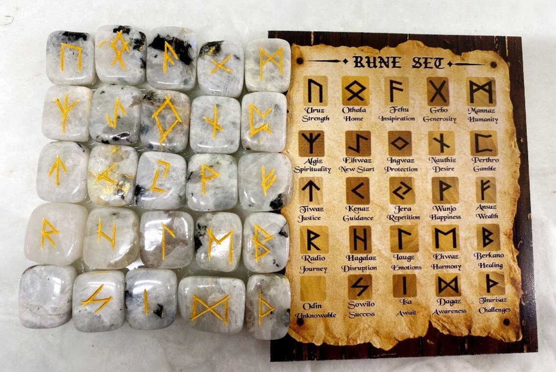 Rainbow Moonstone Rune Sets Elder Futhrak Rune Set Gemstone - Etsy