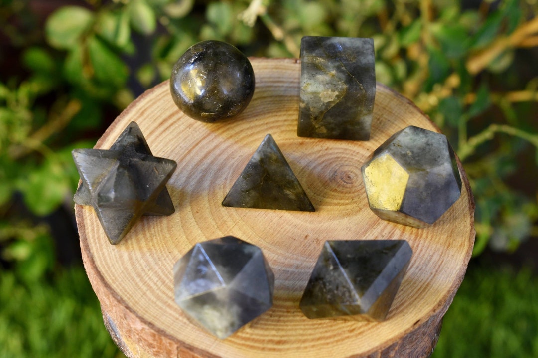 7 Pcs Labradorite Platonic Solids Sacred Geometric Set Crystal Geometry ...
