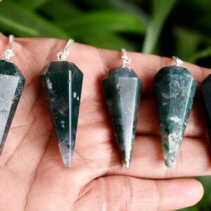 Moss Agate Faceted Cone Pendulum Healing Dowsing Crystal Pendulum - Etsy