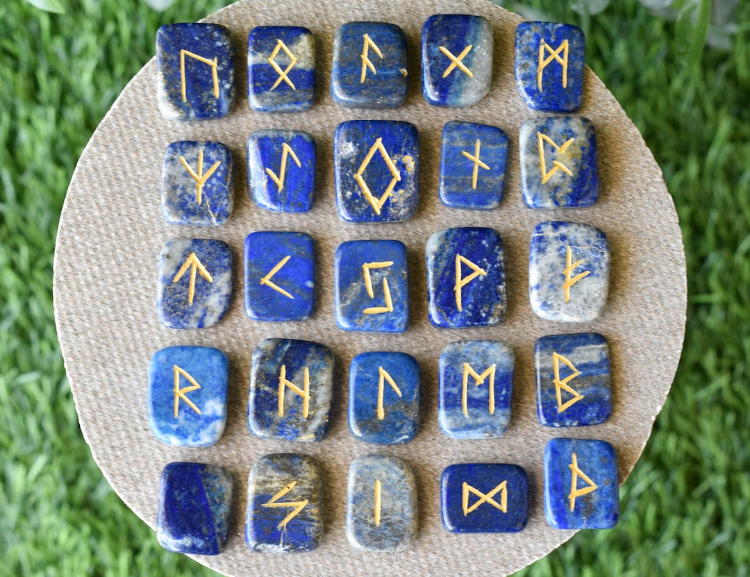 Lapis Lazuli Rune Sets Elder Futhrak Rune Set Gemstone Runic - Etsy