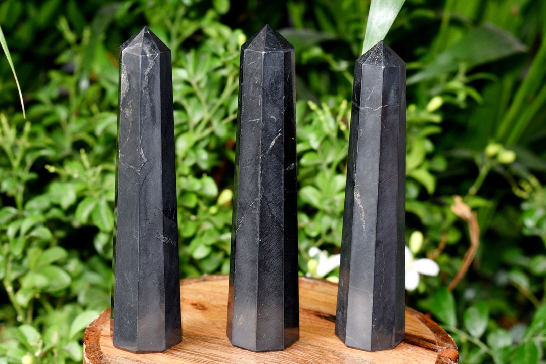 Natural Black Shungite Crystal Points, 1pc Healing Large Polished ...