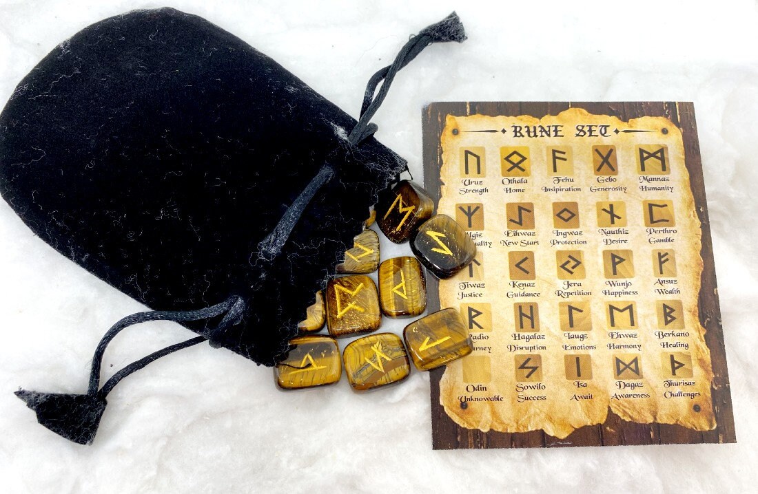Tiger Eye Rune Sets Elder Futhrak Rune Set Gemstone Runic Set - Etsy