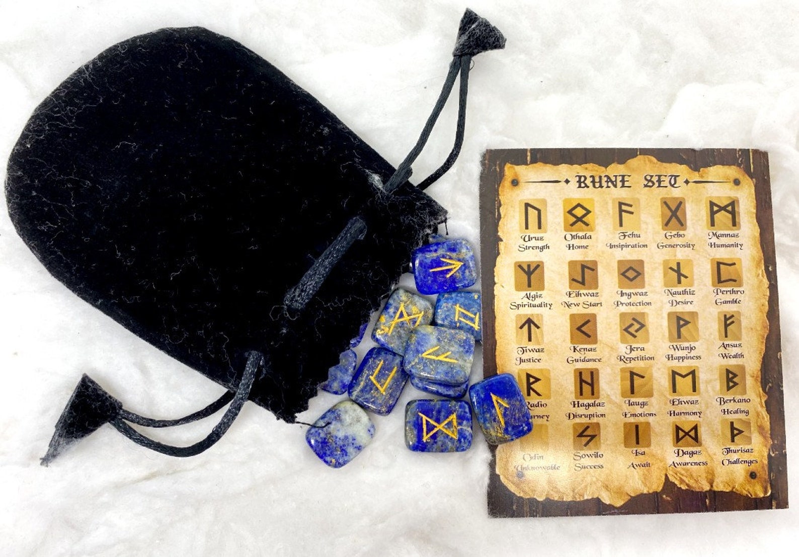 Lapis Lazuli Rune Sets Elder Futhrak Rune Set Gemstone Runic | Etsy