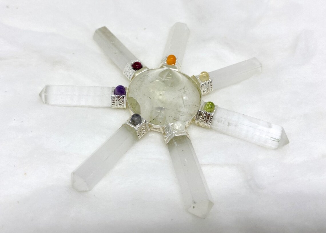 Selenite 7 Point Energy Generator With Crystal Pyramid Ideal | Etsy