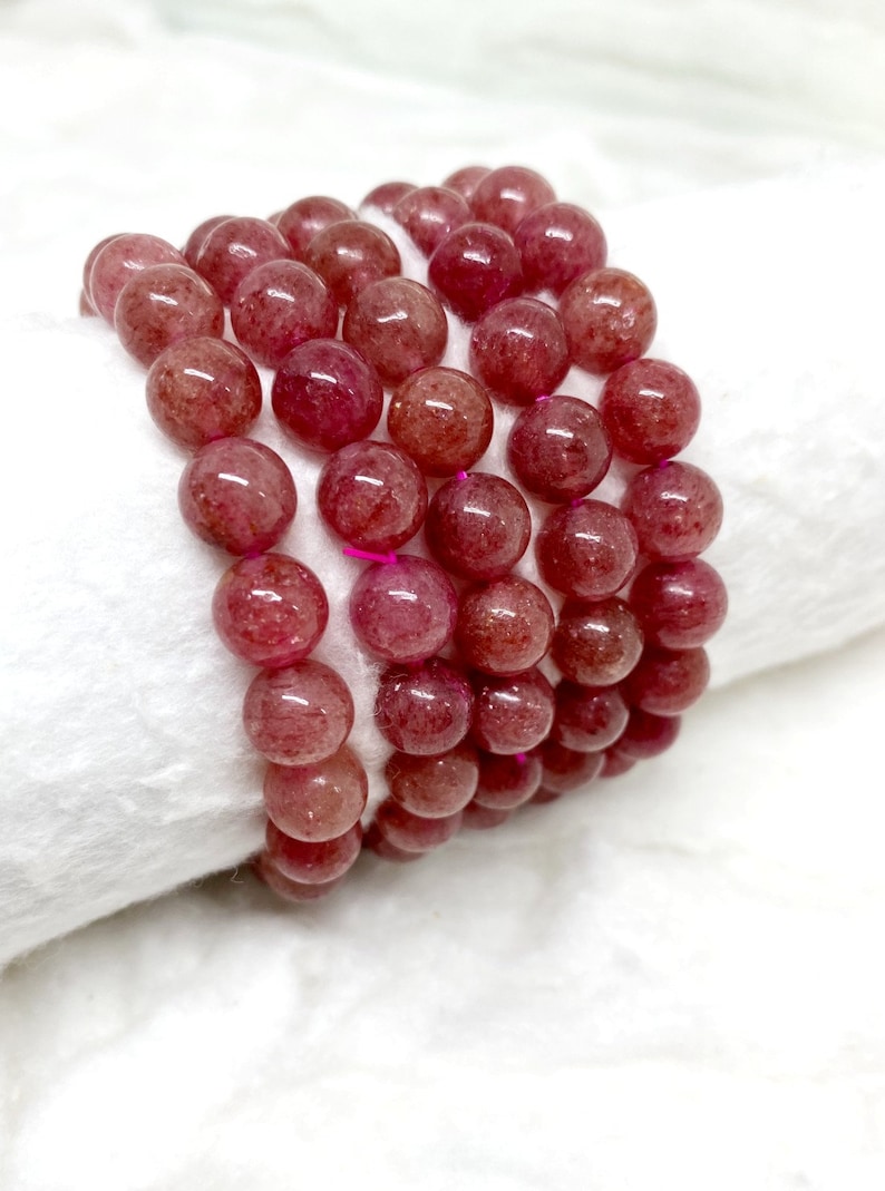 Strawberry Quartz Bracelet 6mm 8mm 10mm A Round Beaded - Etsy