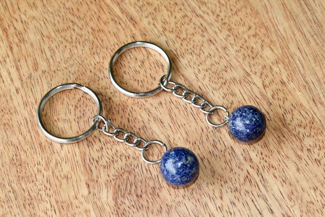 Lapis Lazuli Ball Keychains, Blue Crystal Stone Key Chain Charm, Sphere ...