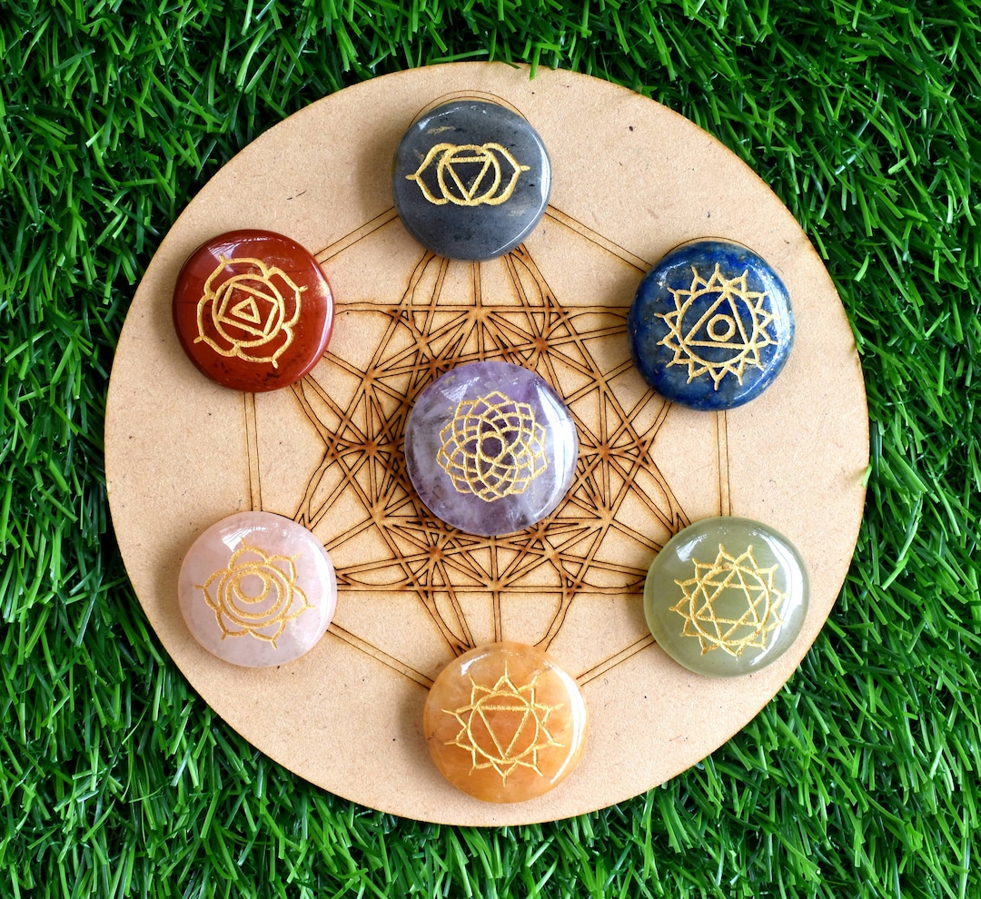 7 Chakra Crystals Healing Stones Set, 7 Pcs Round Shaped Reiki Crystal ...