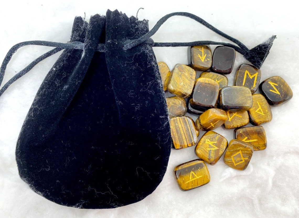 Tiger Eye Rune Sets Elder Futhrak Rune Set Gemstone Runic Set | Etsy
