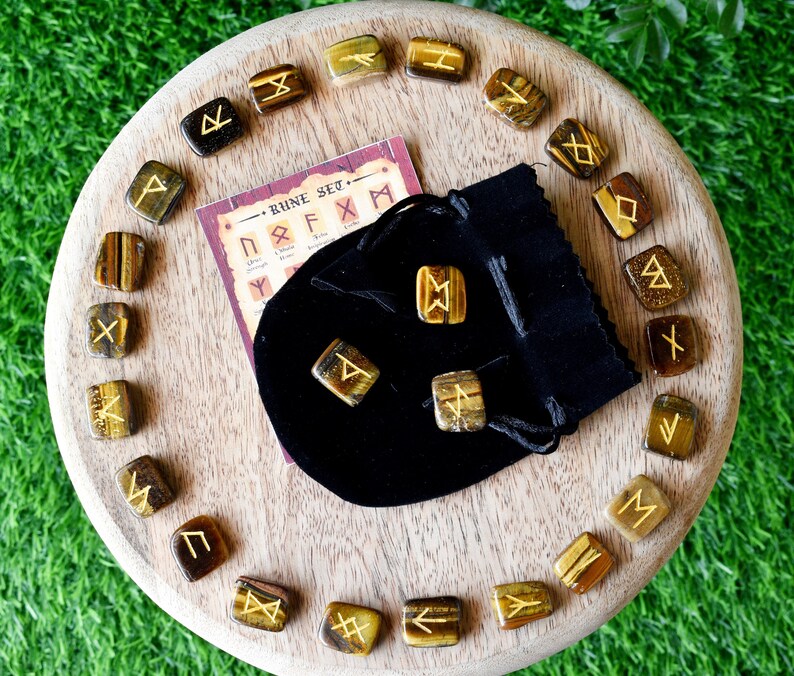 Tiger Eye Rune Sets Elder Futhrak Rune Set Gemstone Runic Set - Etsy