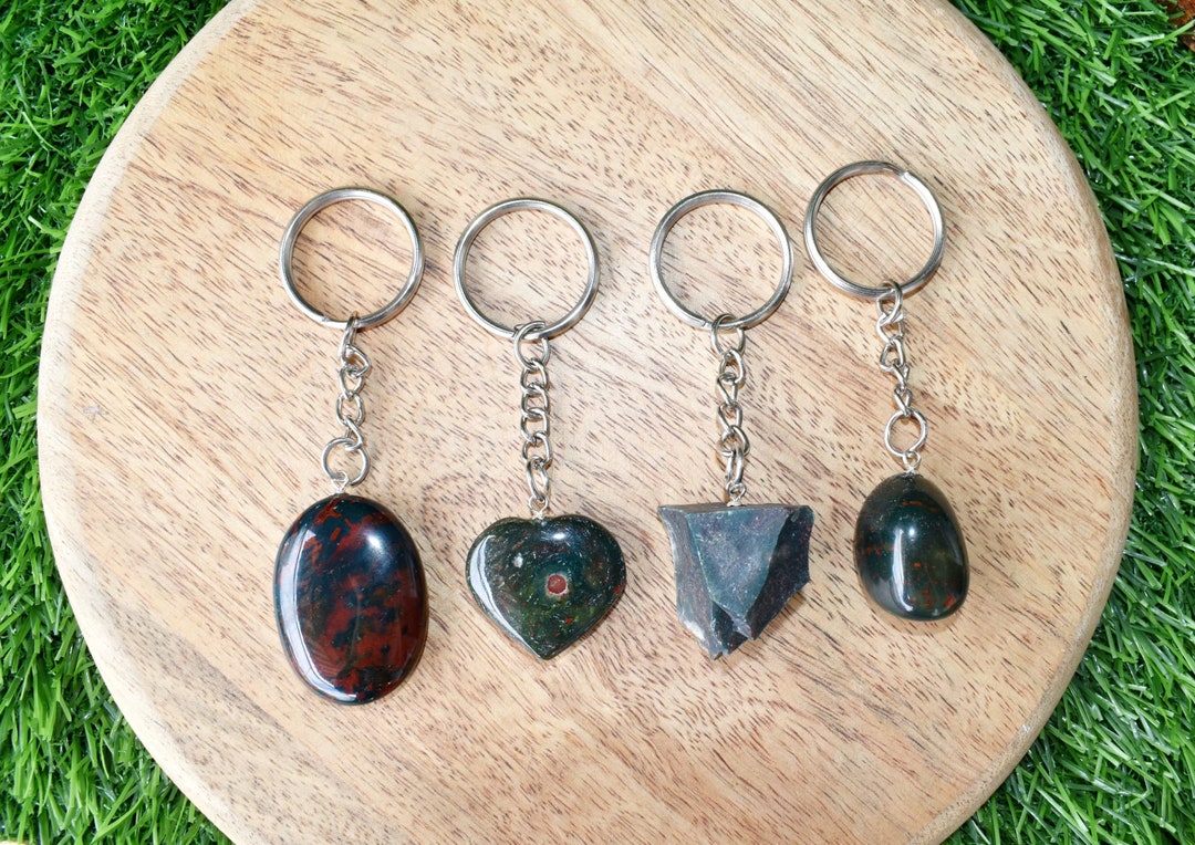 Genuine Bloodstone Crystal Keychains, Bloodstone Stone Key Chain Charm ...